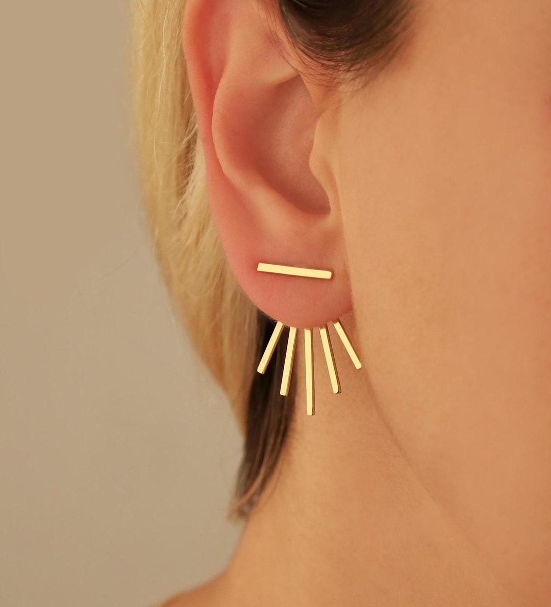 Ear Jacket Earrings - Front Back Earrings - Handmade Sun Ray Earrings - Christmas Gift - Sun Ray ...