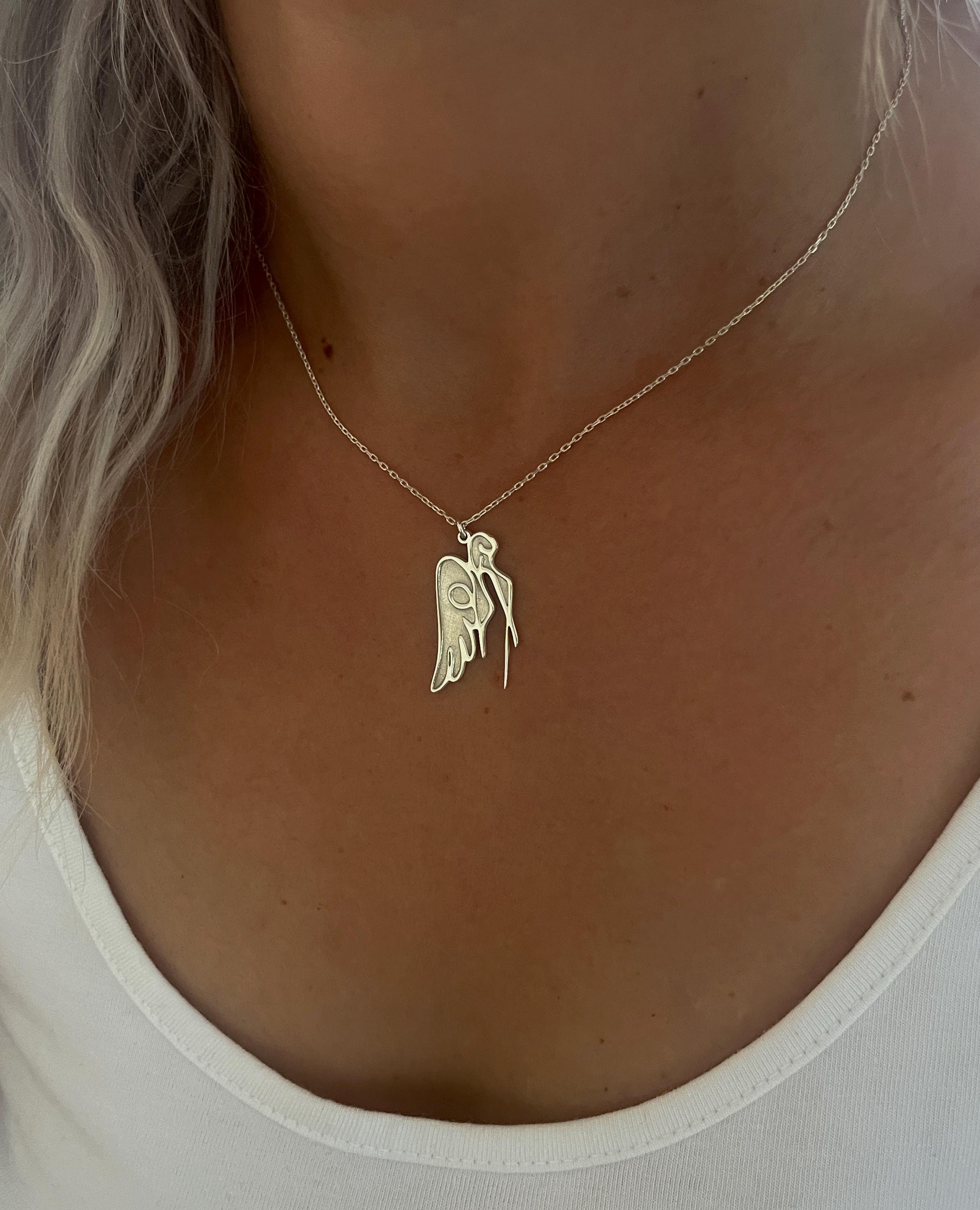 14K Gold Guardian Angel Necklace: Sterling Silver Protection Jewelry ...