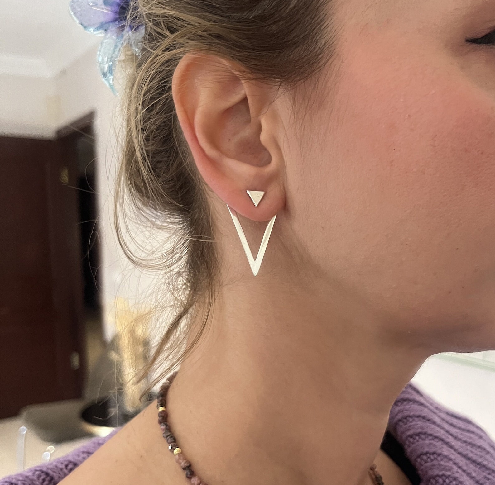 Ear Jacket Earrings Triangle Silver Earrings Unique Earrings Christmas Gift Earrings Geometric ...