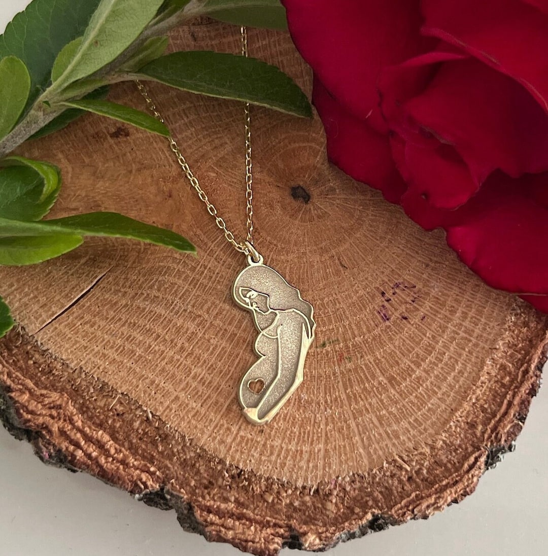 14K Solid Gold Baby and Mother Necklace, Silver New Mother Necklace ...