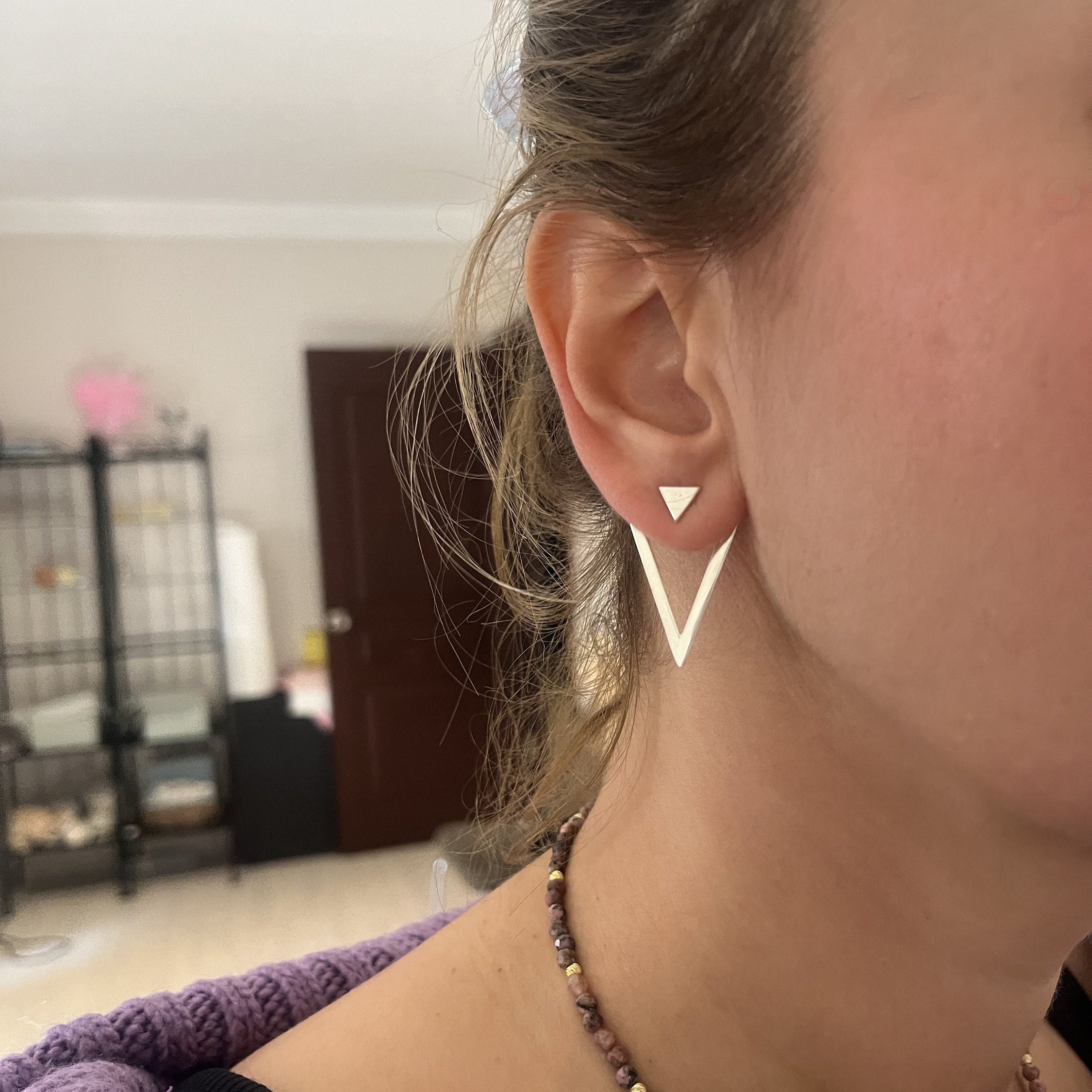 Ear Jacket Earrings Triangle Silver Earrings Unique Earrings Christmas Gift Earrings Geometric ...