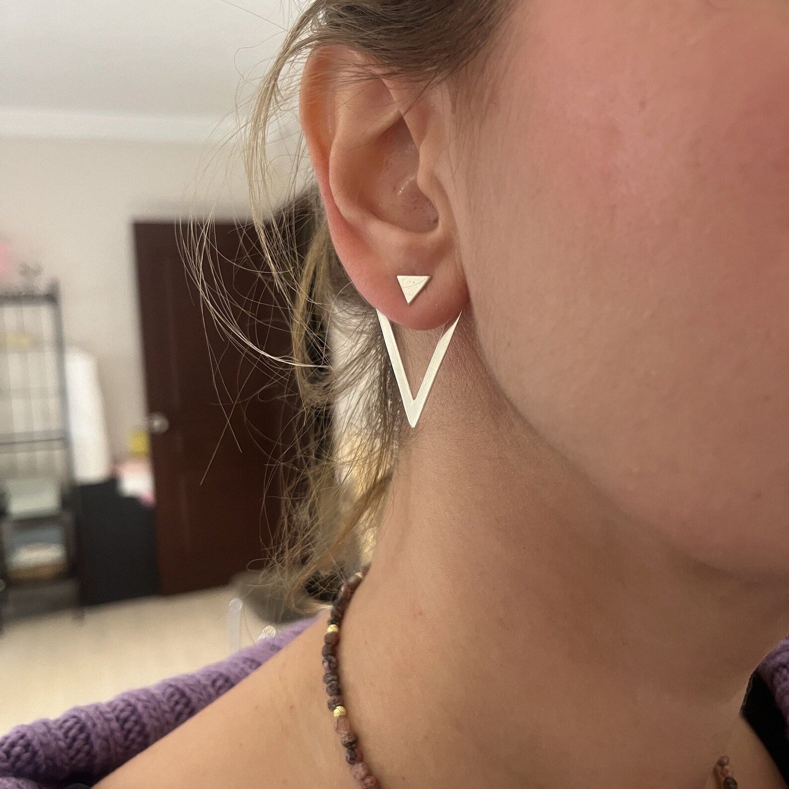 Ear Jacket Earrings Triangle Silver Earrings Unique Earrings Christmas Gift Earrings Geometric ...