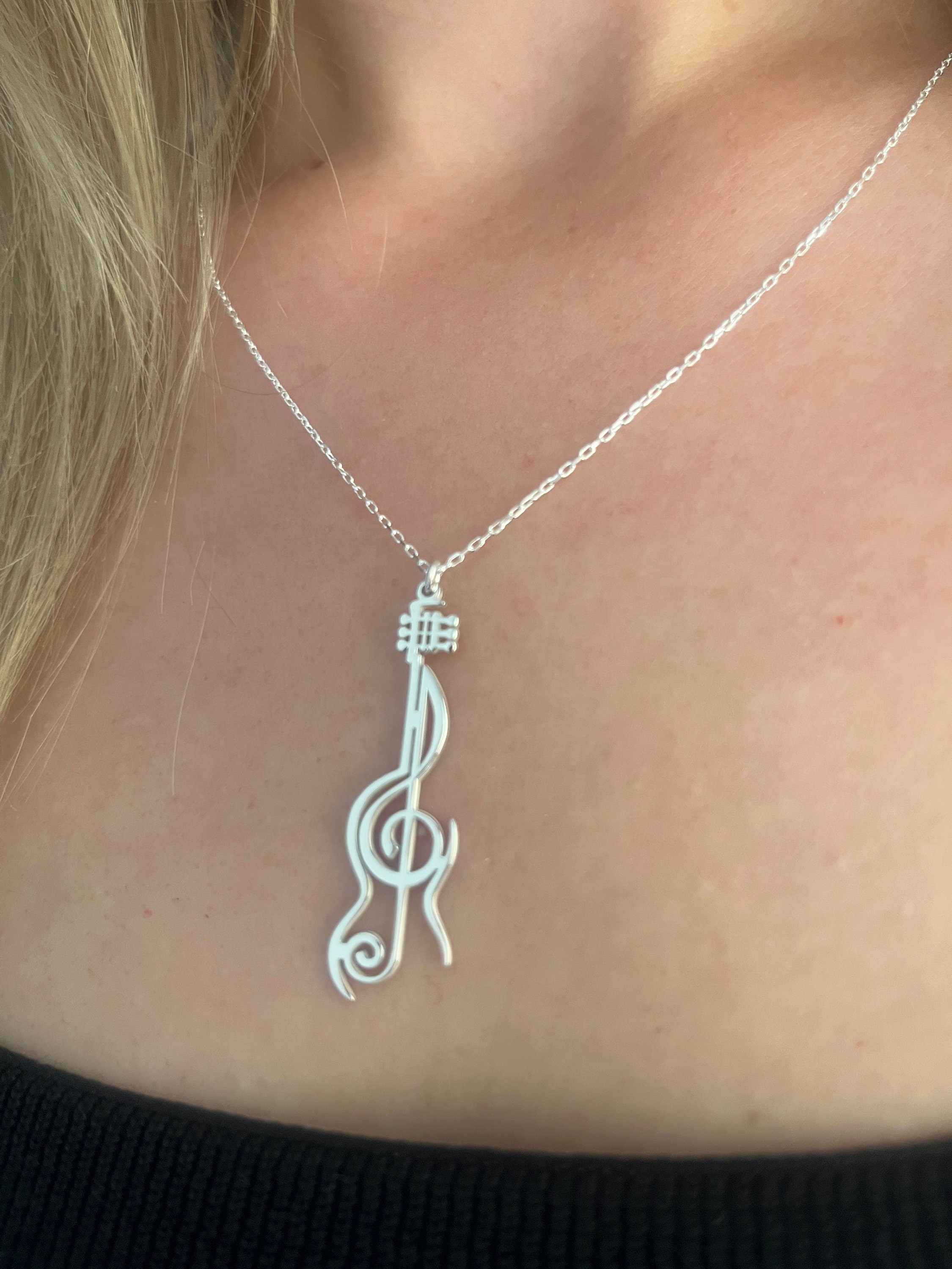 Guitar Necklace With Treble Clef, Guitar Jewelry, Gift for Musician ...