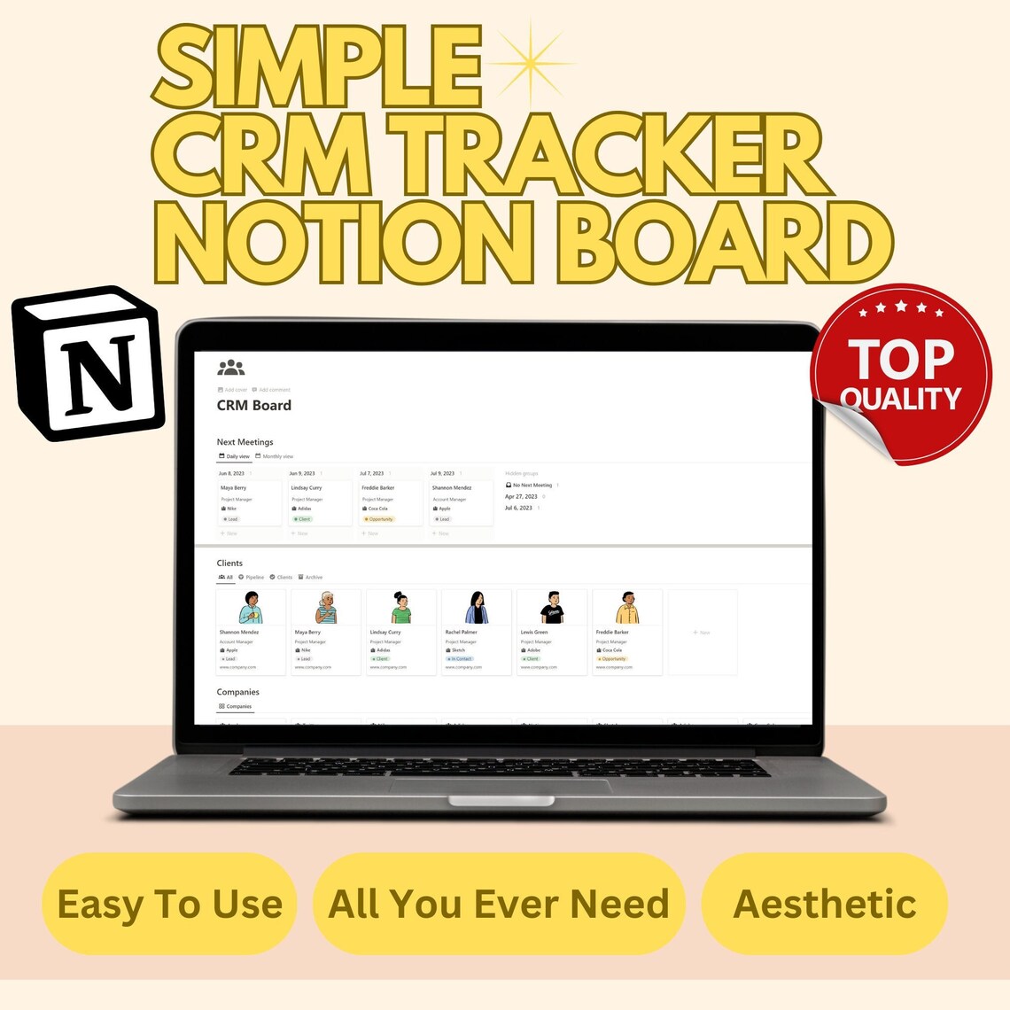 Simple CRM Tracker Dashboard Notion Template | Simple Multipurpose ...