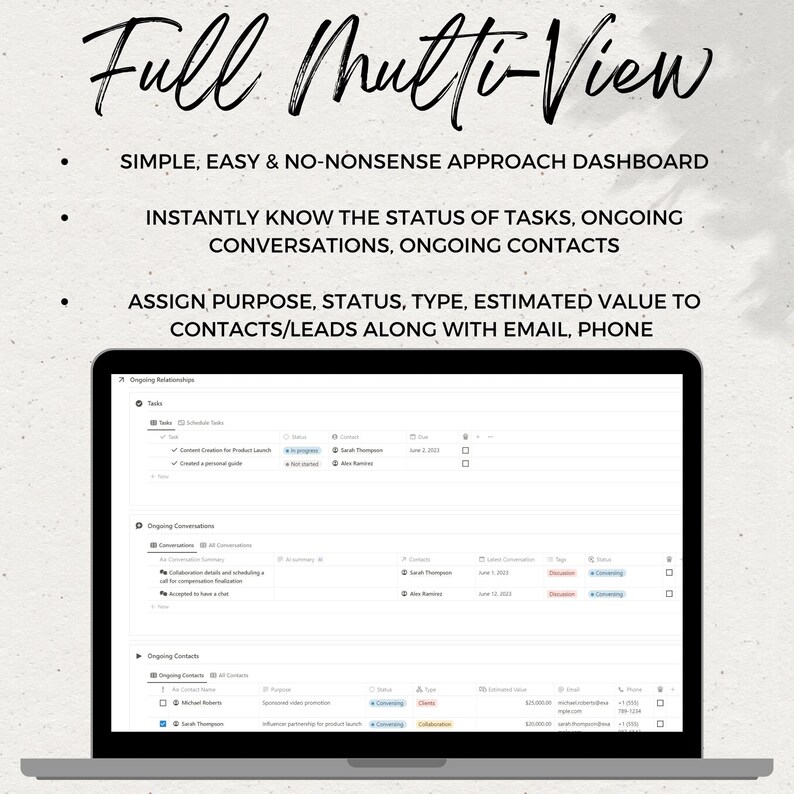 Swift CRM Notion Template Dashboard Estimated Value Leads - Etsy