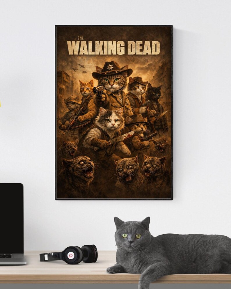 Cats of the Apocalypse Poster, Funny Zombie Cat Art, Horror Parody Wall ...