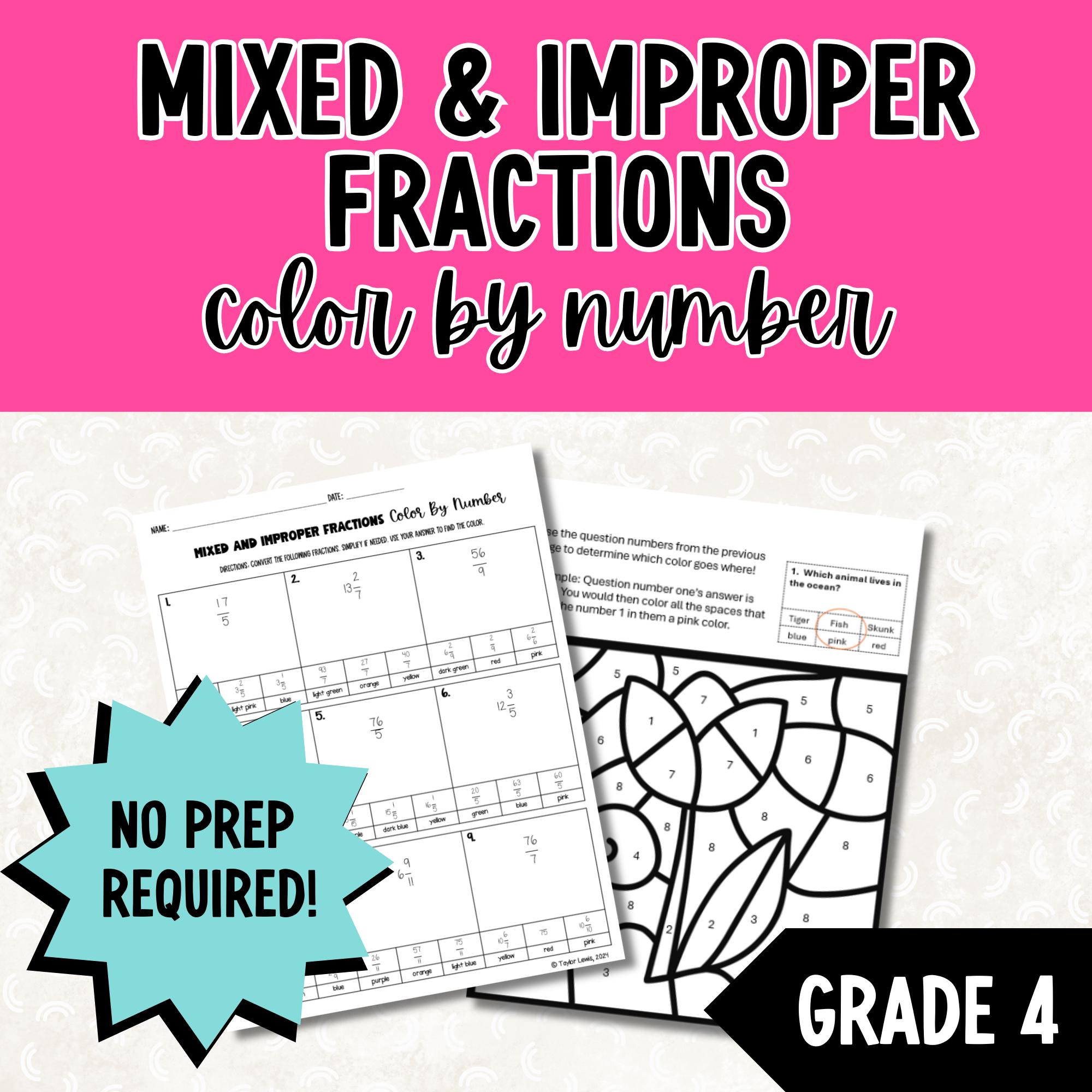 Fractions Color by Number Worksheet | Printable Math Activity | 4th ...