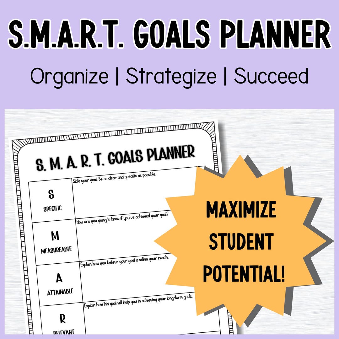 SMART Goals Planner, Goal Setting, Printable Template, Worksheet for ...