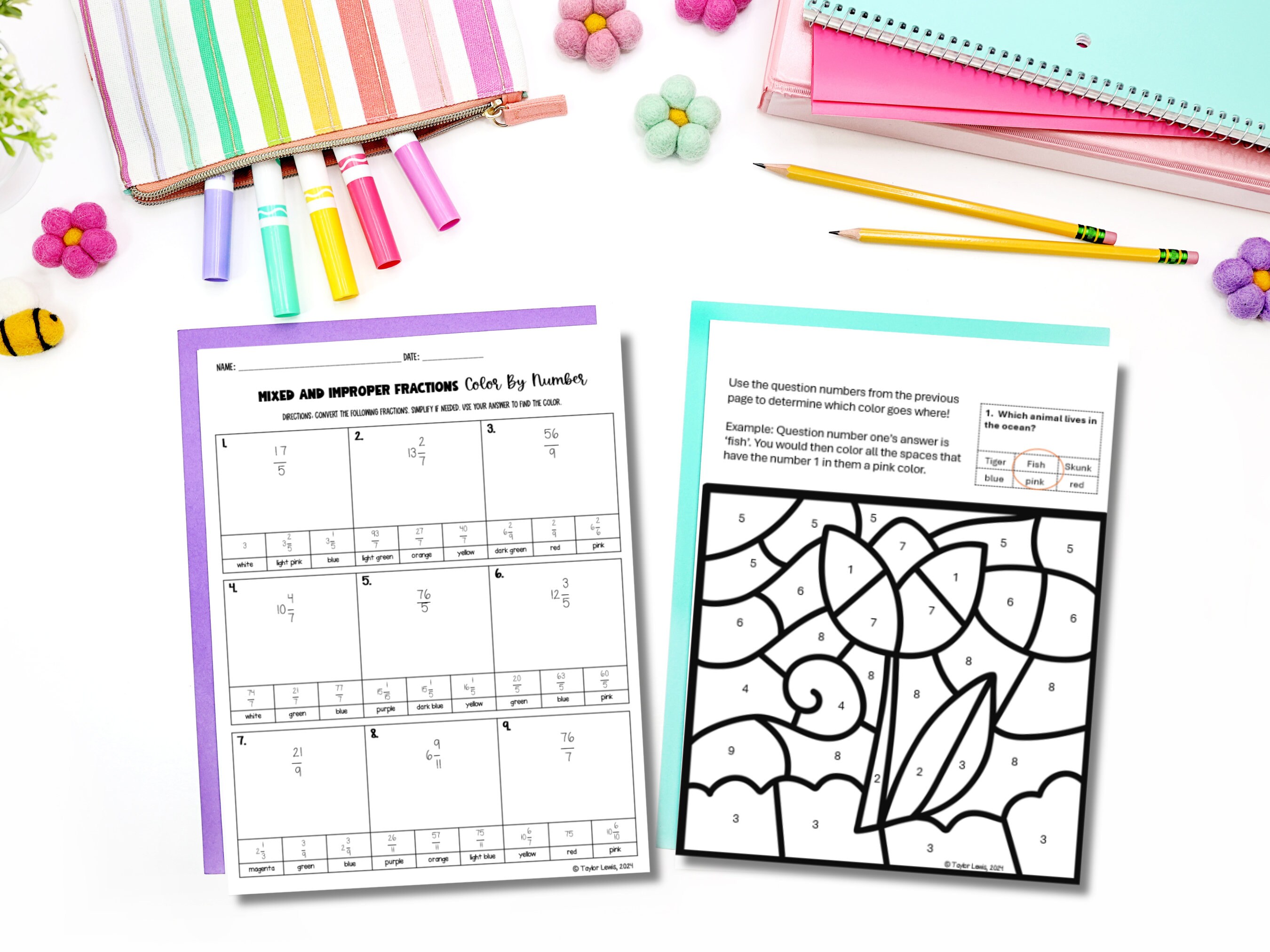 Fractions Color by Number Worksheet | Printable Math Activity | 4th ...