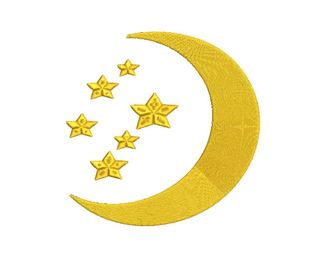 Digital, Crescent Moon Embroidery, Moon and Star Embroidery Design ...