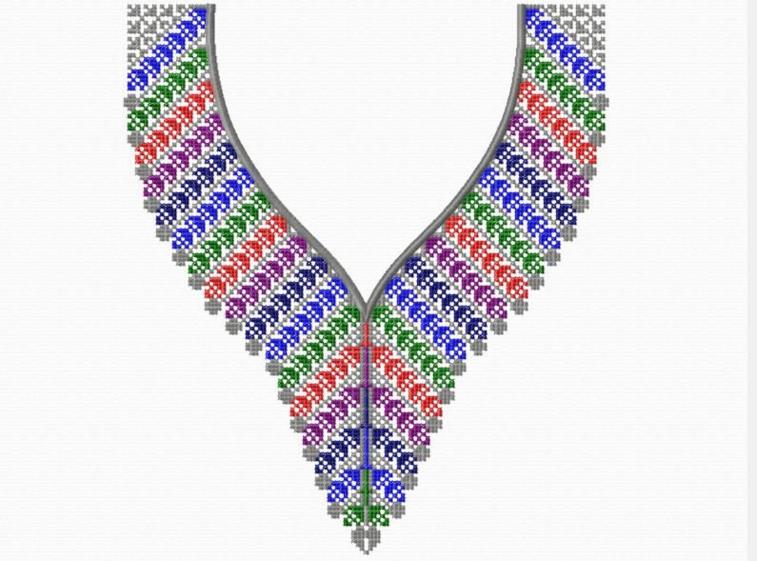 Digital Neckline, Cross Stitch Embroidery Design, Arabic Cross Stitch ...