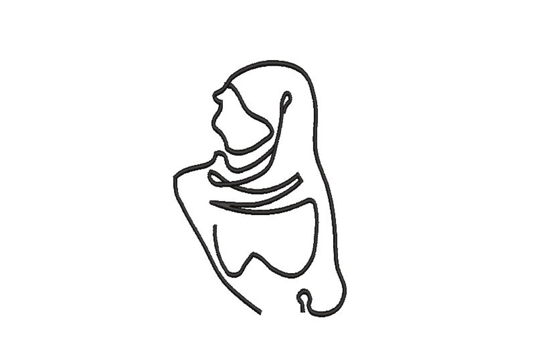 Minimal Line Women Hijabi Embroidery Design, Women Hijab Line Drawing ...