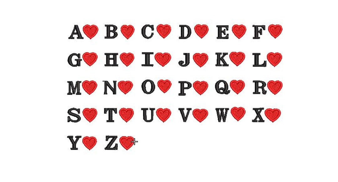 Alphabet and Heart Embroidery Pattern, Heart Letters Embroidery Machine ...