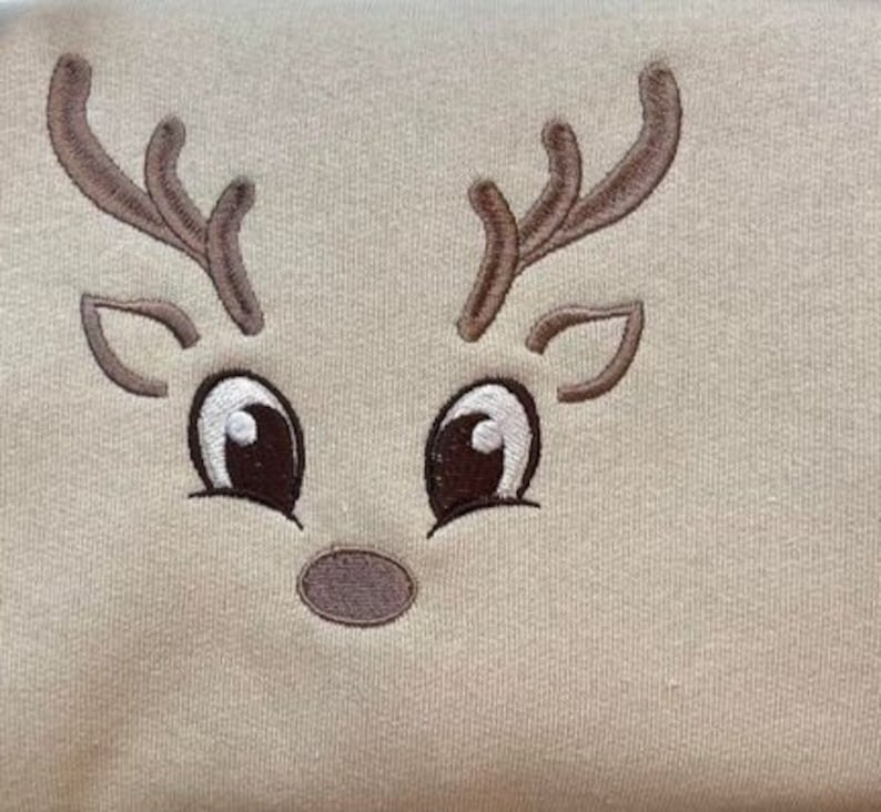 Face Reindeer Embroidery Design, Christmas Reindeer Embroidery Pattern ...