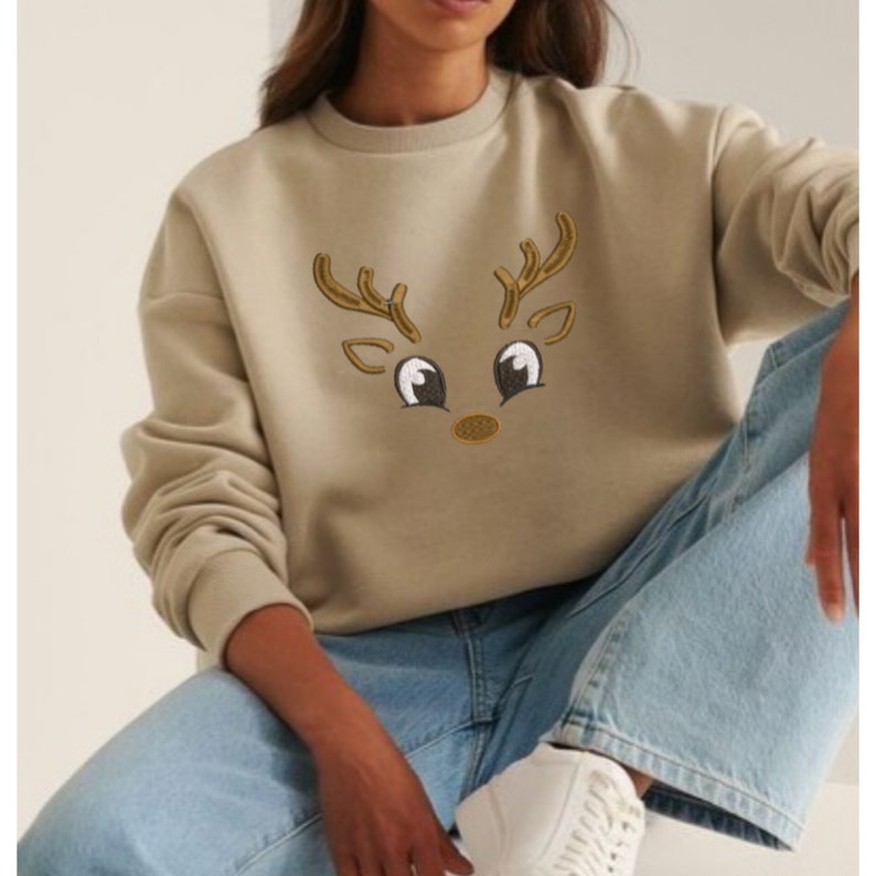 Face Reindeer Embroidery Design, Christmas Reindeer Embroidery Pattern ...