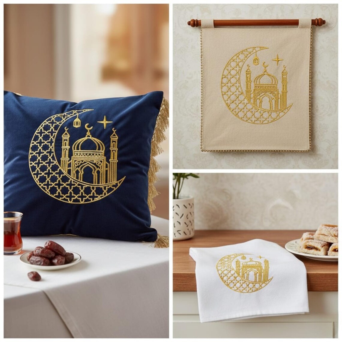 Mosque Crescent Moon Embroidery, Lantern Star, 3 Sizes, Digital ...