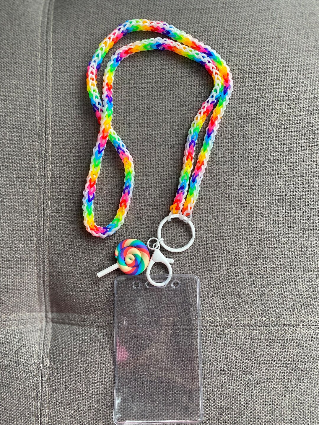 Rainbow Loom Neon Rainbow Lanyard Keychain and ID Holder - Etsy