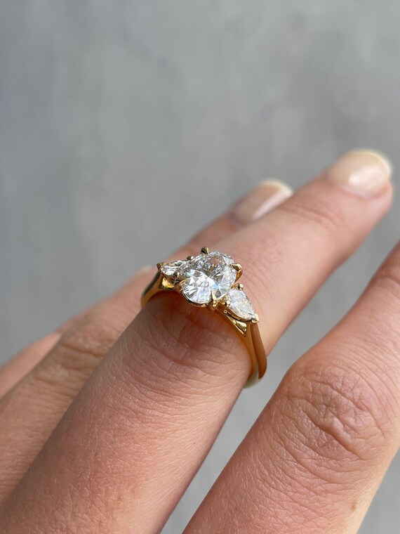 Christmas sale Oval Cut Trilogy Ring 2 CT Oval Moissanite Engagement Ring Oval Cut Three Stone Ring Pear Cut Side Stone Anniversary Ring