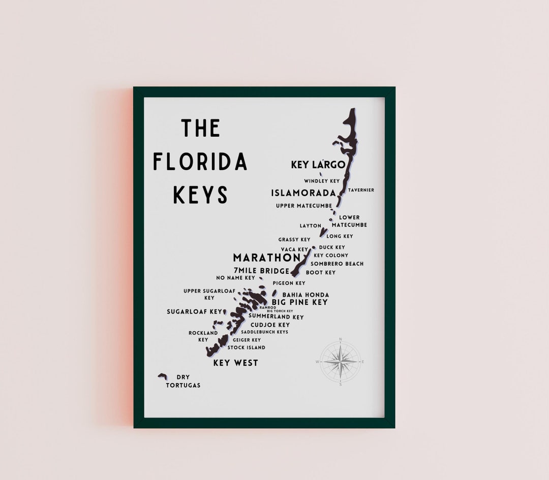 Florida Keys Map Print: Black and White Silhouette Wall Art - Etsy