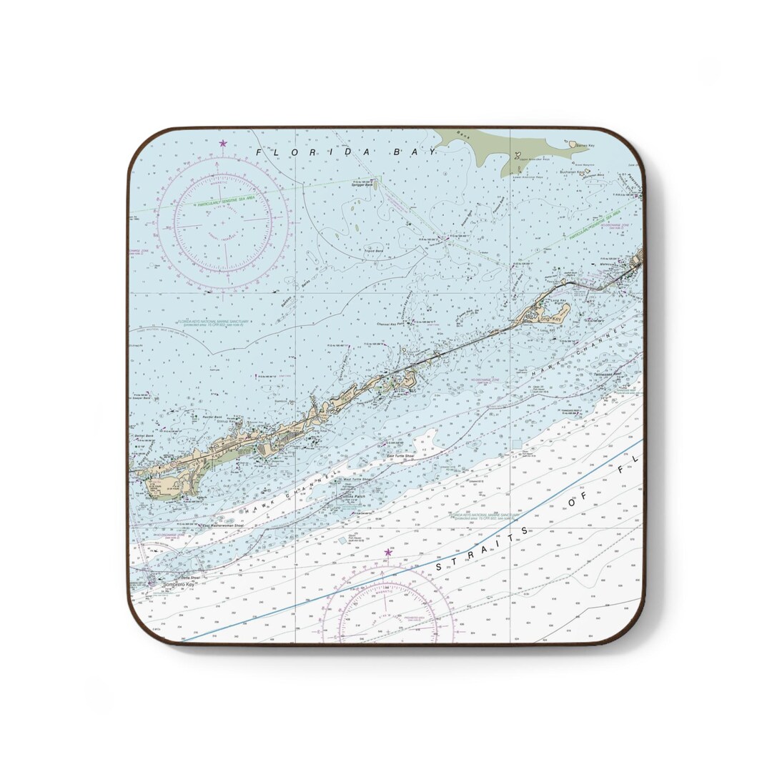 Florida Keys Nautical Map Coaster, Hardboard Back Coasters - Etsy