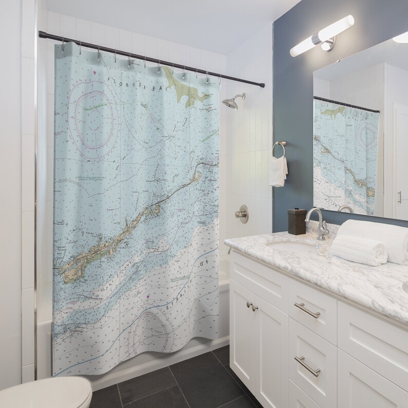 Florida Keys Nautical Map Themed Shower Curtain, Florida Map Unique ...