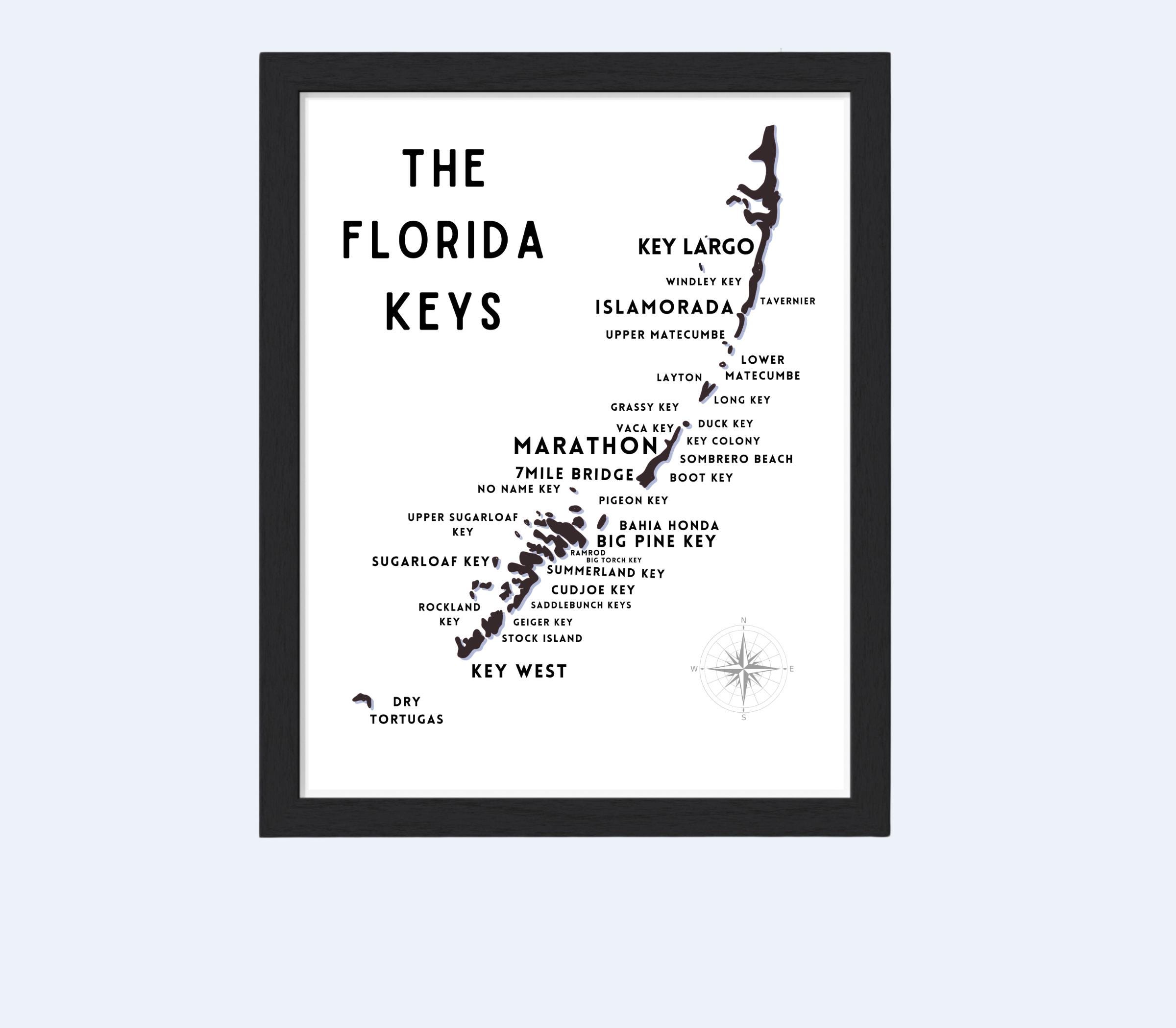 Florida Keys Map Print: Black and White Silhouette Wall Art - Etsy