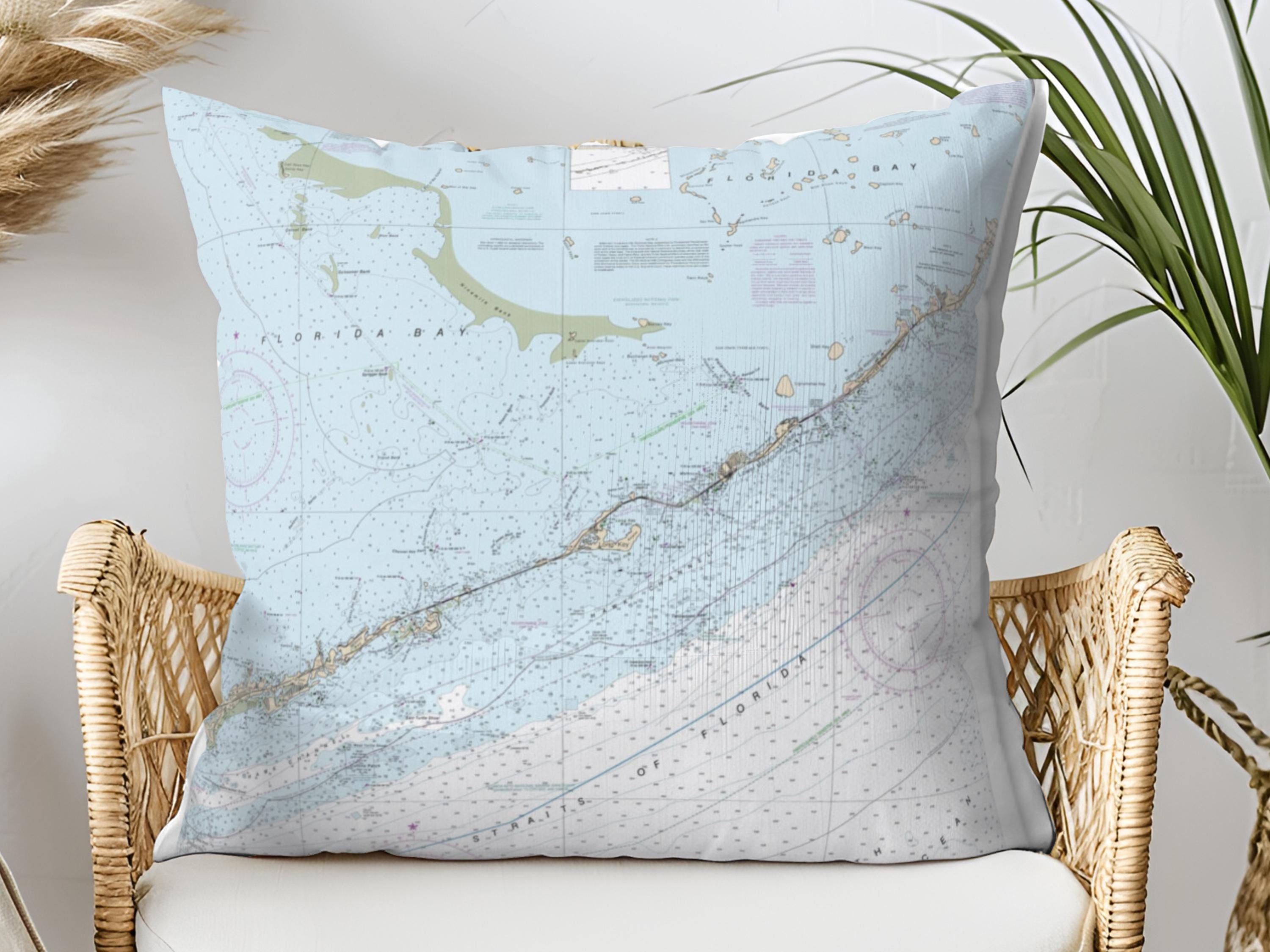 Florida Keys Nautical Map Pillow, Key Largo, Islamorada, Marathon, Key ...