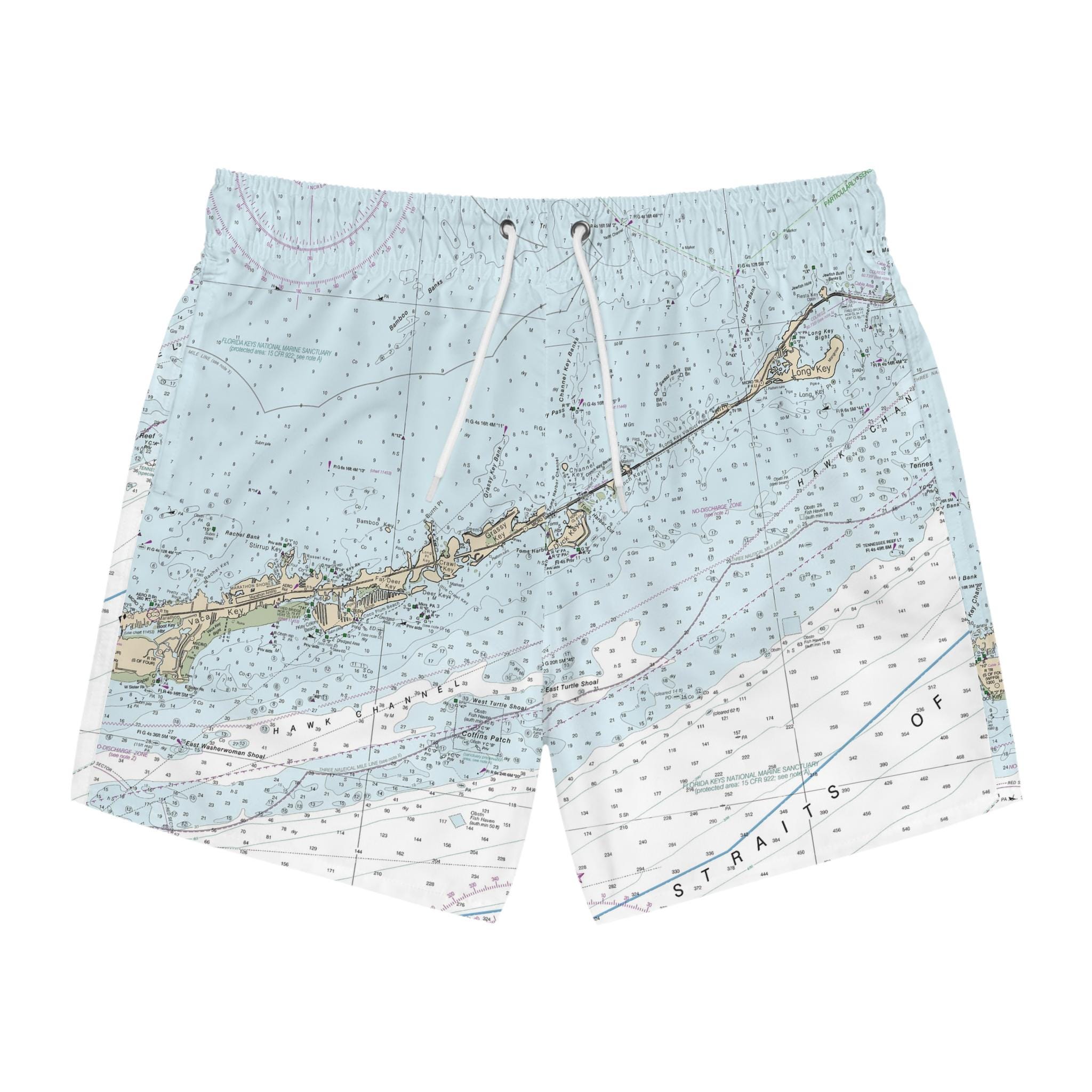 Nautical Map Swim Trunks, Beach Vacation Board Shorts, Coastal Men's ...