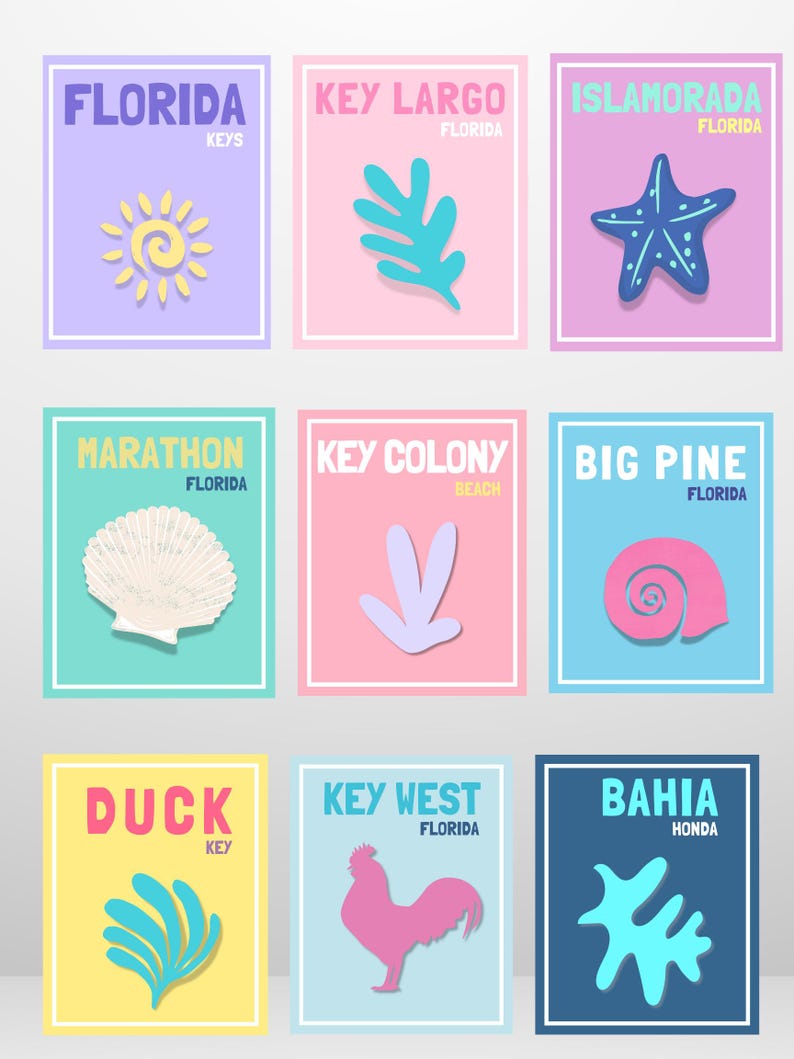 Florida Keys Art Prints: Preppy Gallery Wall Decor, Set of 3 - Etsy
