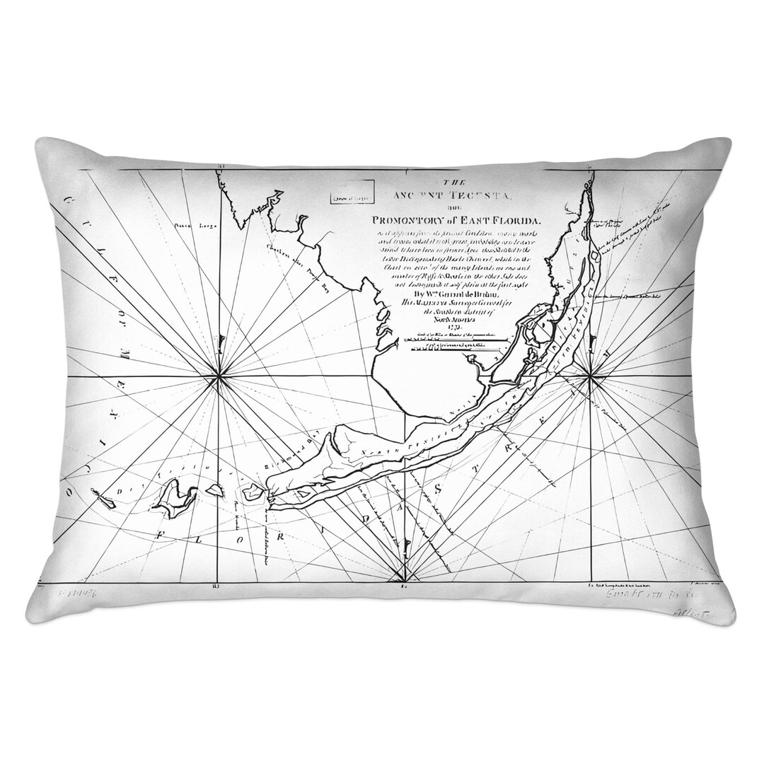 Vintage Florida Keys Map Throw Pillow: Nautical Chart Coastal Decor - Etsy