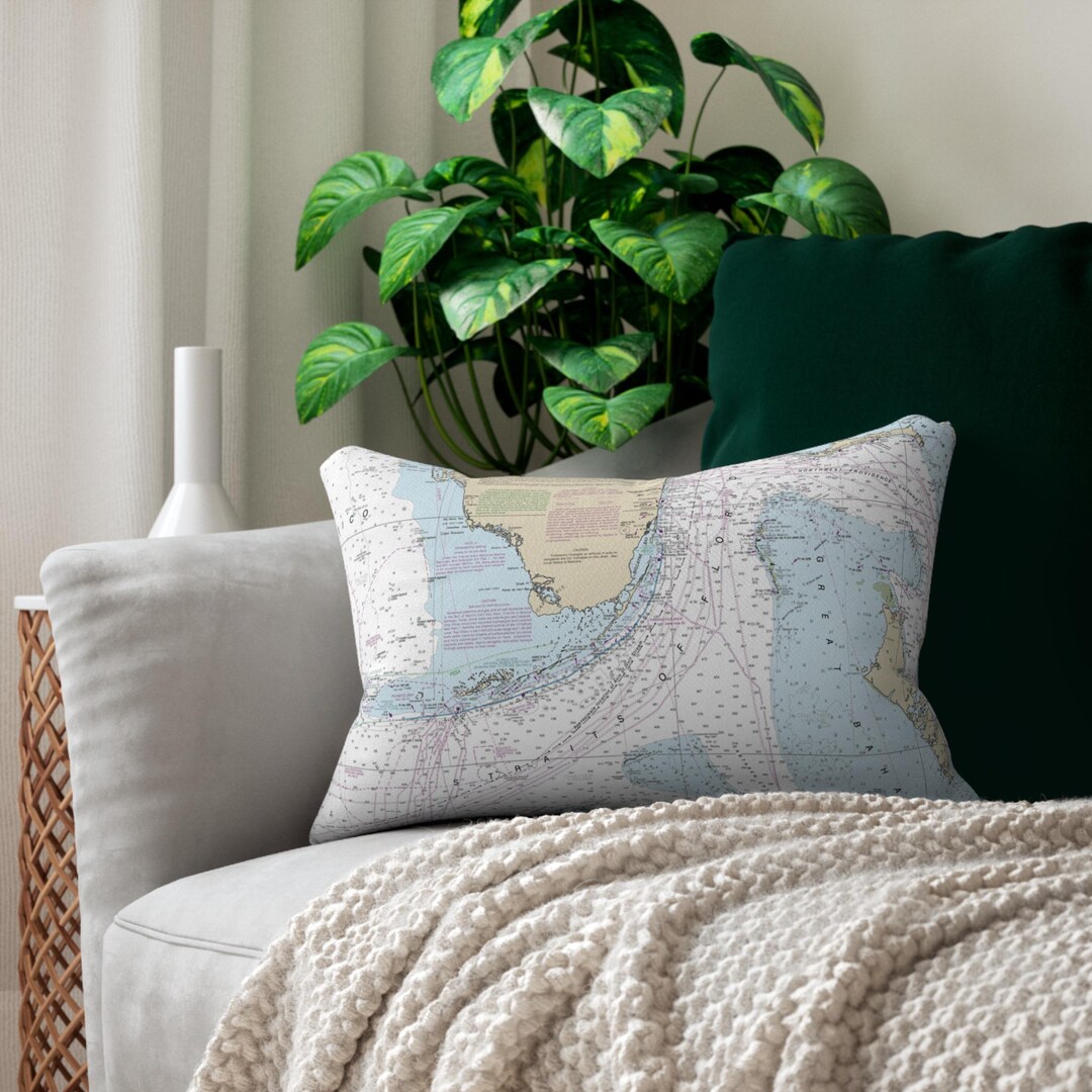 Florida Keys Map Lumbar Pillow: Coastal Nautical Throw Cushion - Etsy