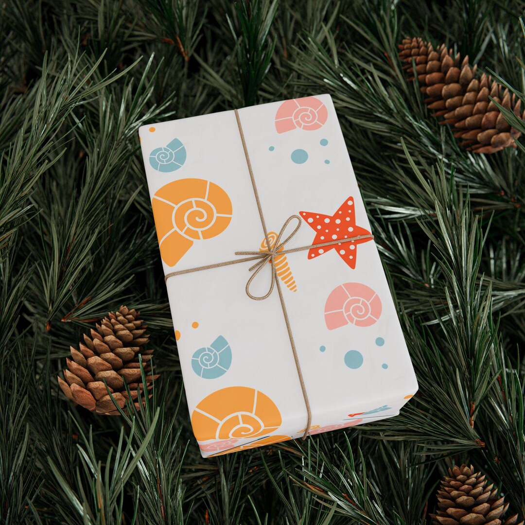 Seashell Wrapping Paper, Beach Gift Wrap, Colorful Ocean Theme ...