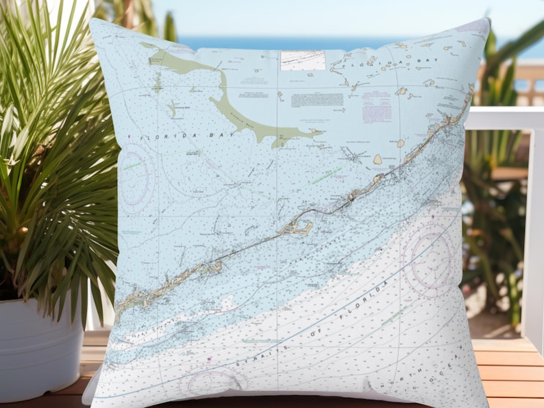Florida Keys Nautical Map Pillow, Key Largo, Islamorada, Marathon, Key ...