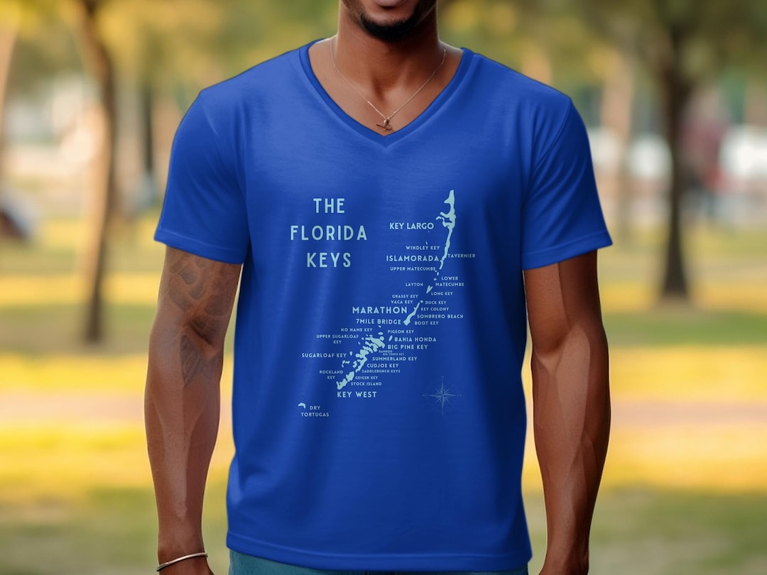 Florida Keys Map T-shirt: Light Blue Graphic Tee, Travel Souvenir - Etsy