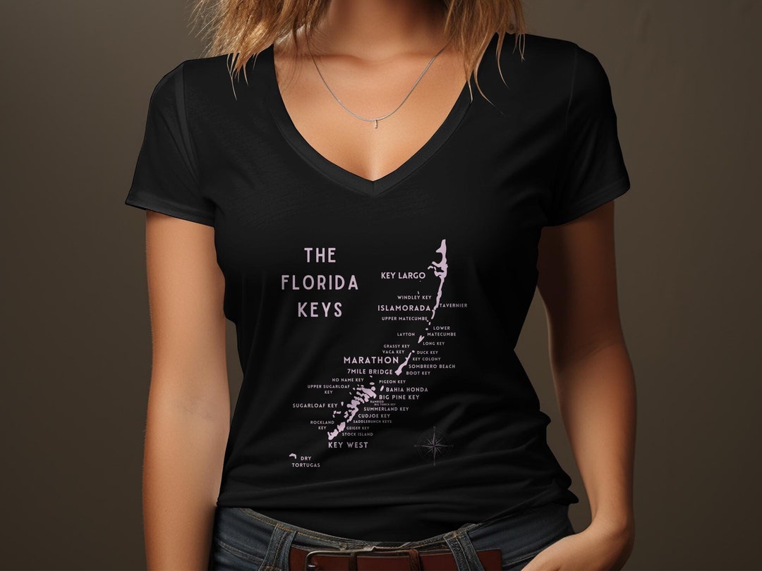 Unique Florida Keys Map T-shirt, Stylish Black Graphic Tee, Vacation ...