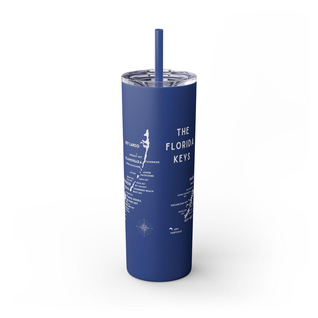 Florida Keys Map Skinny Tumbler, 20oz Tropical Drink Cup for Summer ...