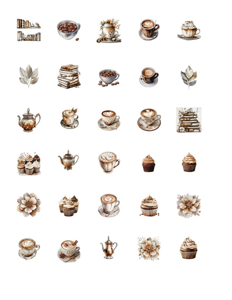 Coffee Stickers, Printable Stickers, Cut Files, Watercolor Deco Planner ...