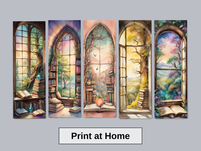 Book Marks Printable PNG Bookmark Bundle 28 Fantasy Windows for Book ...