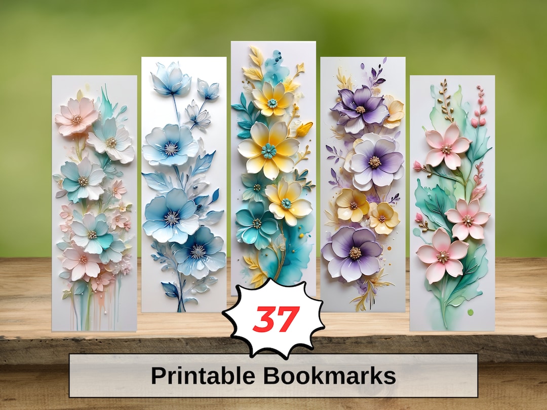 3D Flowers Bookmark Bundle Printable Bookmarks. PNG Digital Files ...