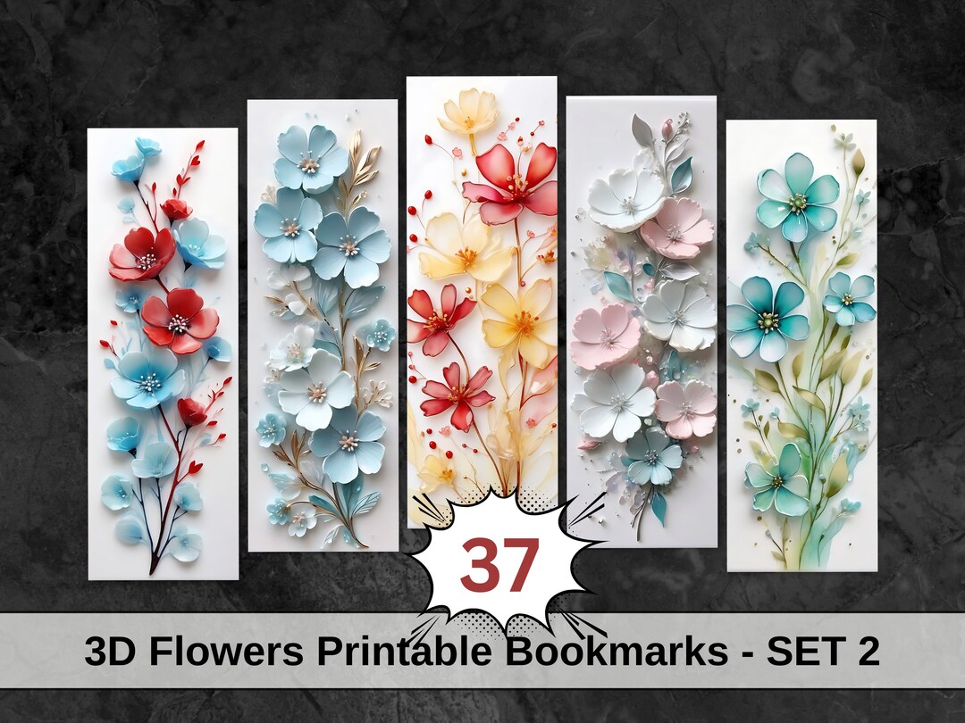3D Bookmark Designs Bundle Flower Printable Bookmarks. (set 2) PNG ...