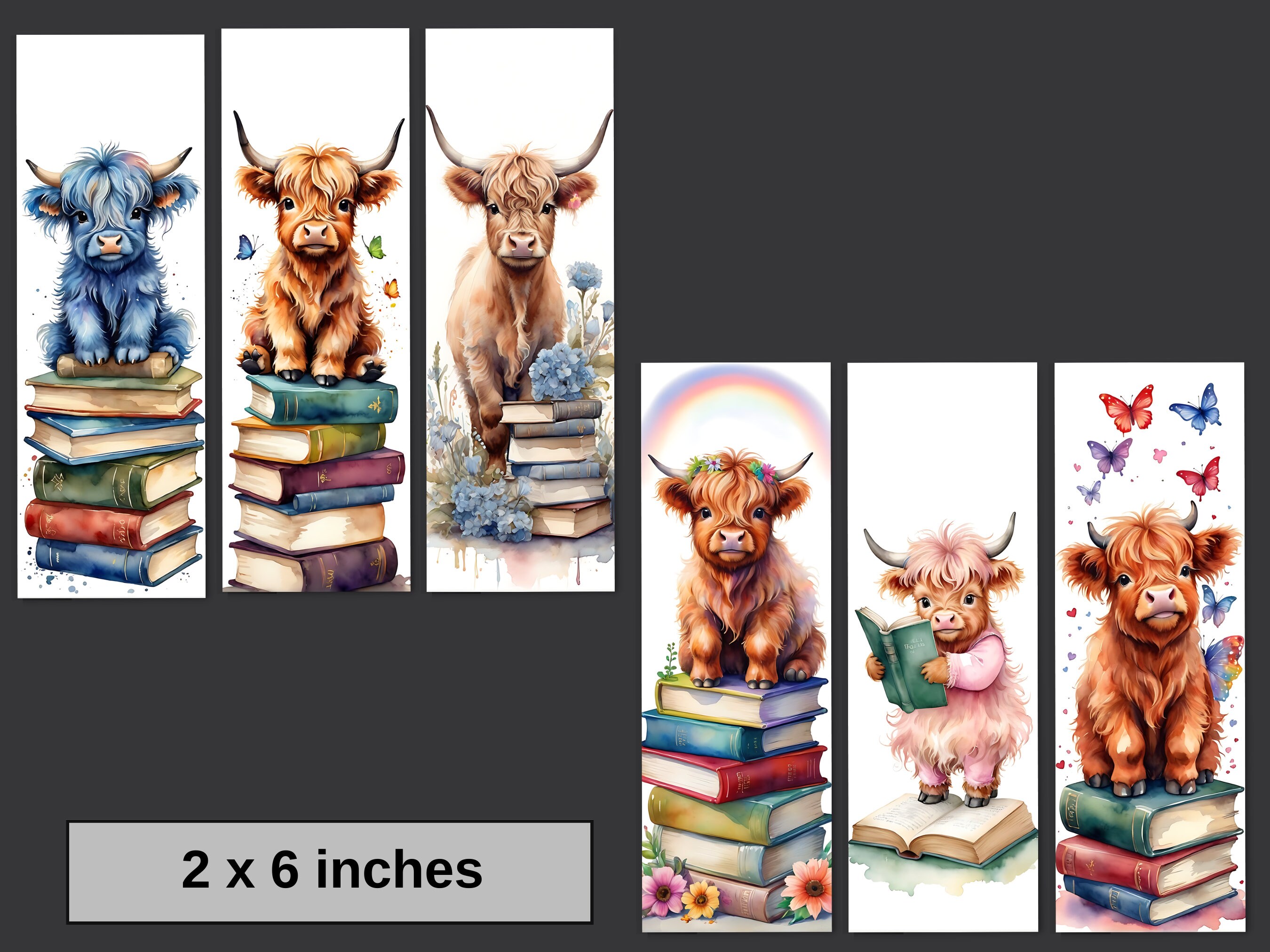 Highland Cow Printable Bookmark Designs. Digital Bookmarks PNG Files ...