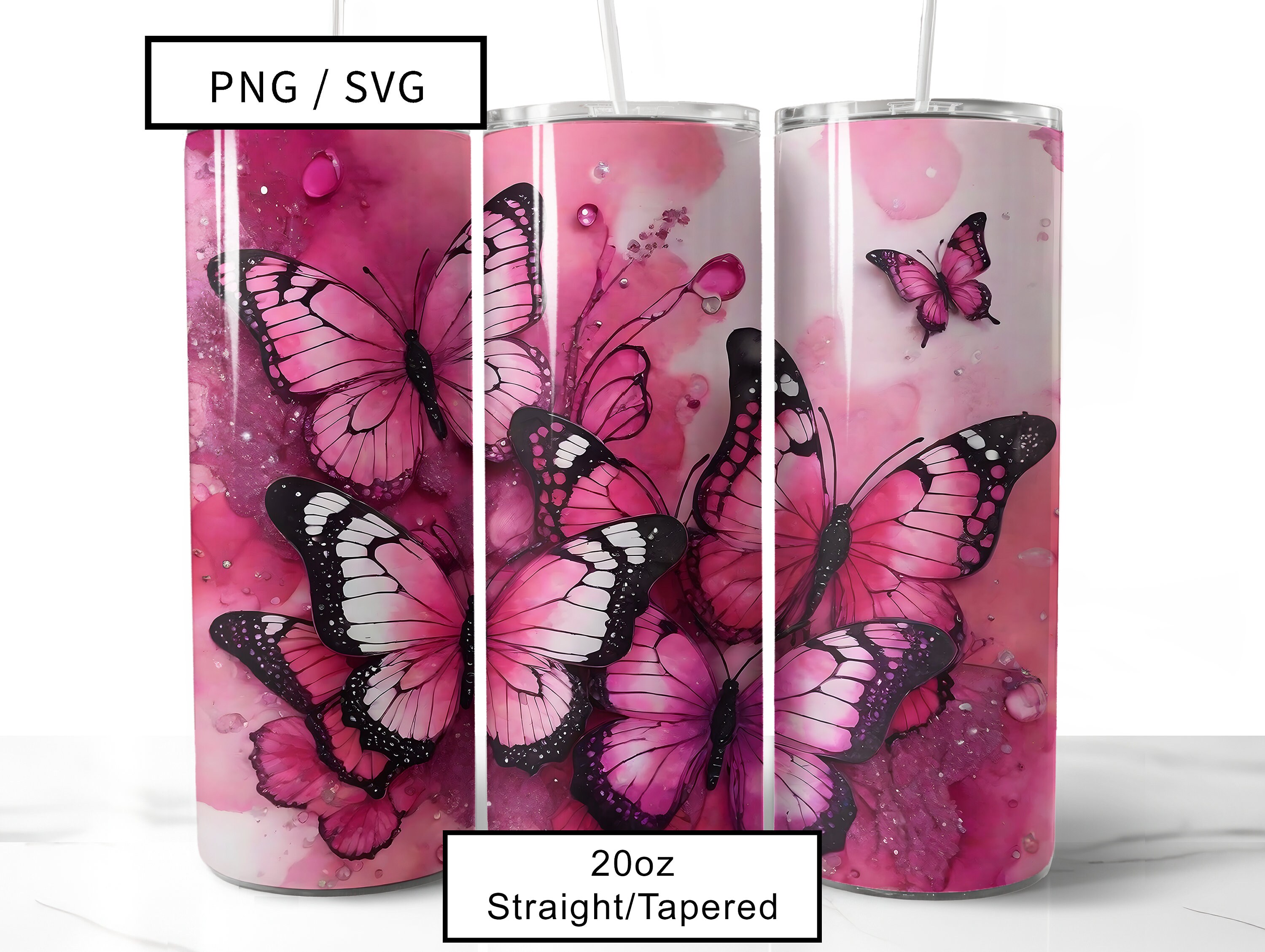 Pink Butterfly Designs Tumbler Wrap PNG SVG Digital Print Art - Etsy