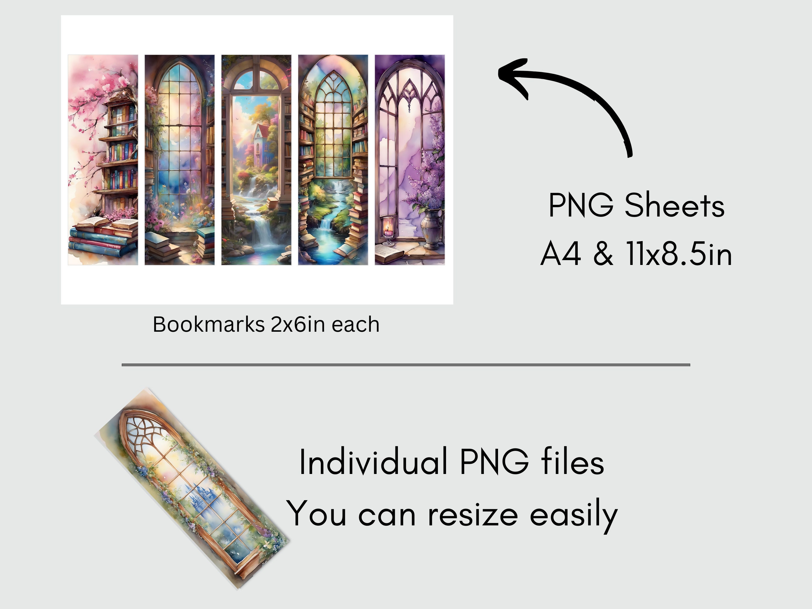 Book Marks Printable PNG Bookmark Bundle 28 Fantasy Windows for Book ...