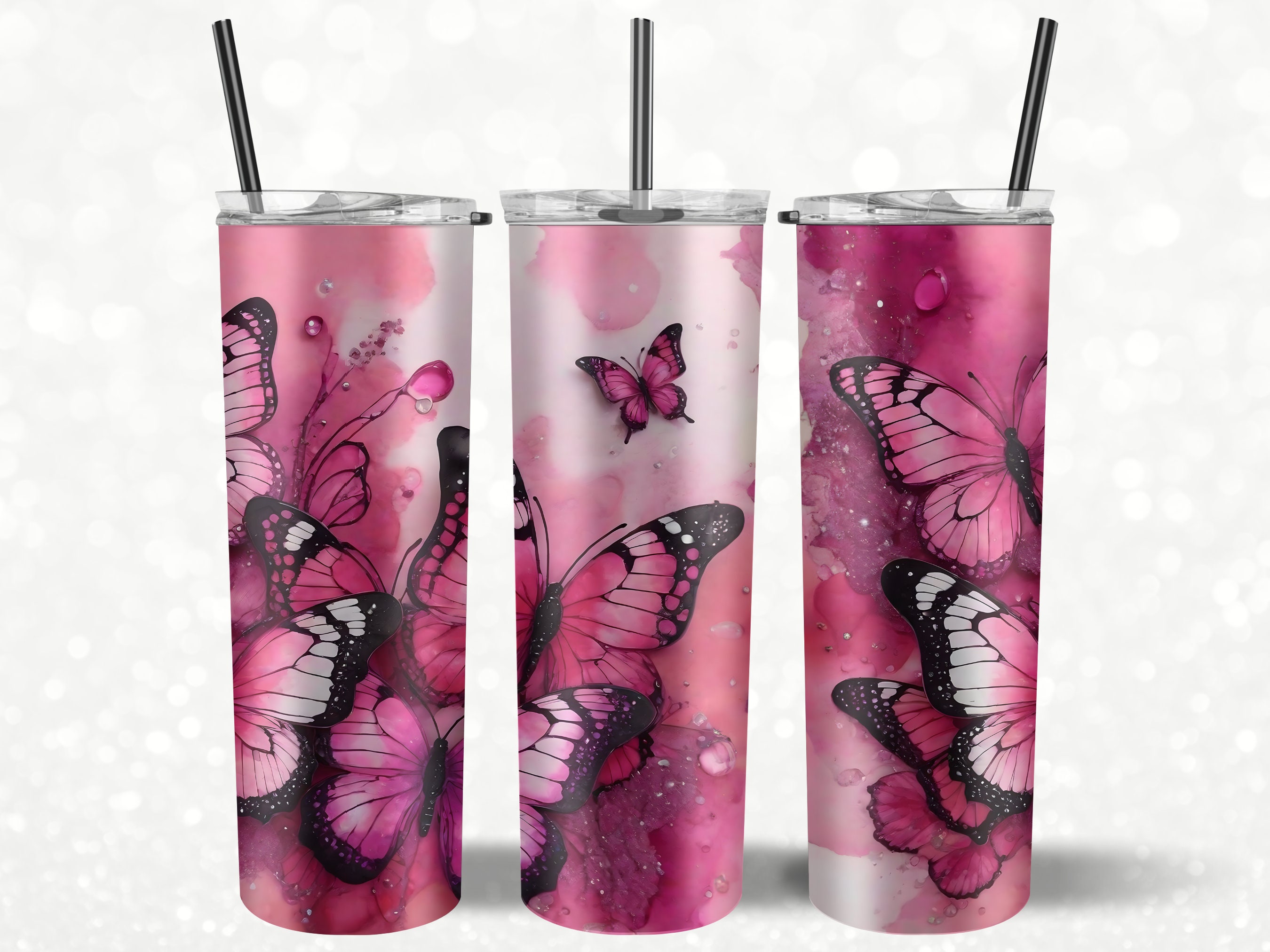 Pink Butterfly Designs Tumbler Wrap PNG SVG Digital Print Art - Etsy