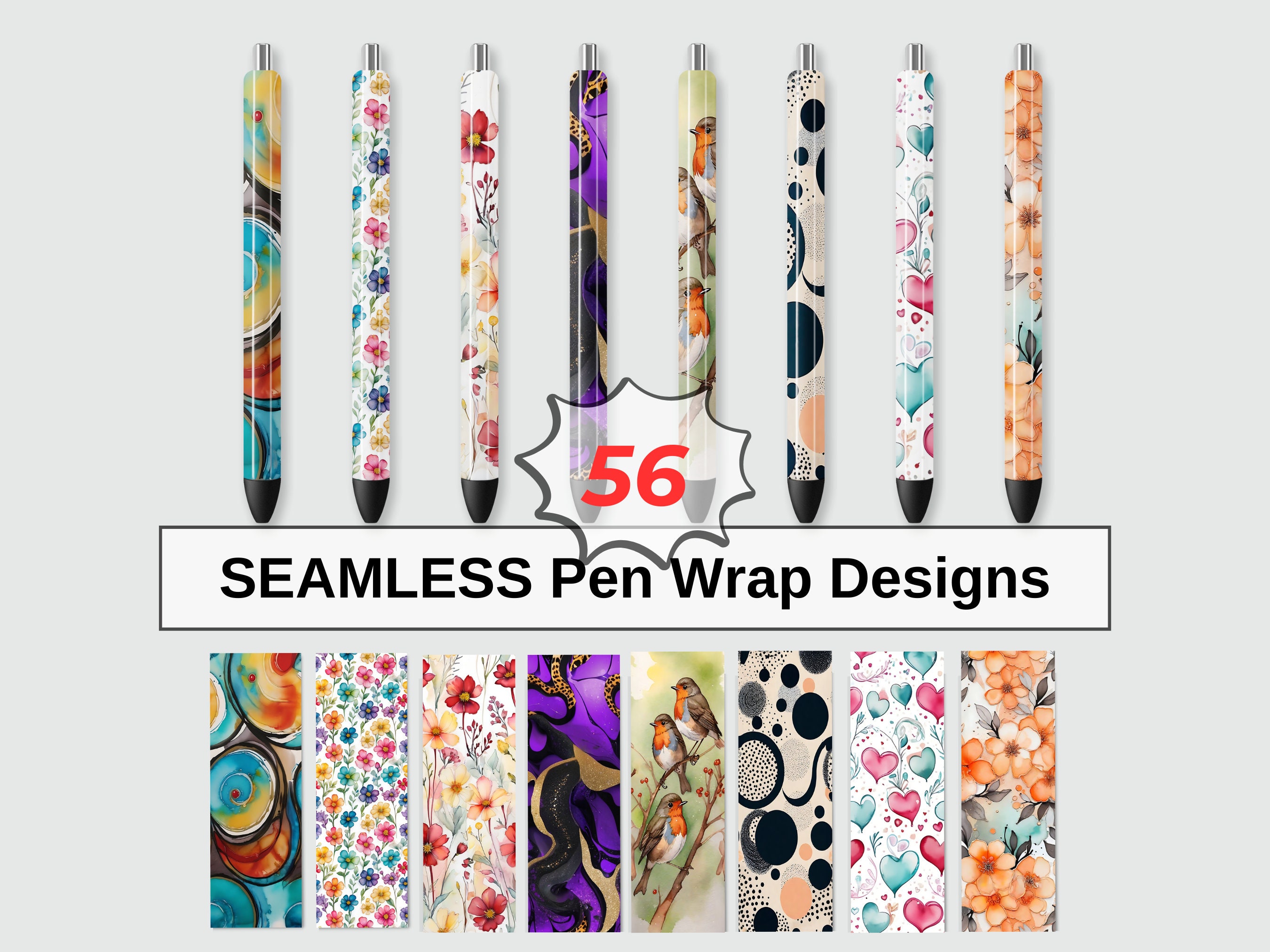 Pen Wrap Designs PNG Digital Bundle of 56 Seamless Sublimation Files ...