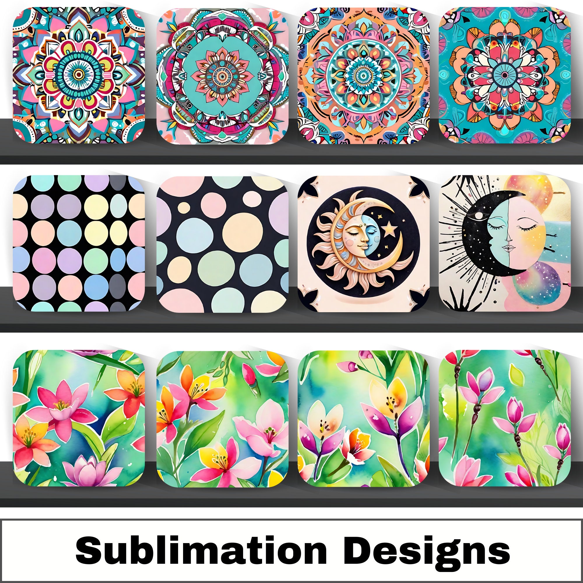 Bundle Coasters PNG Designs Square Sublimation Digital Files Coaster ...