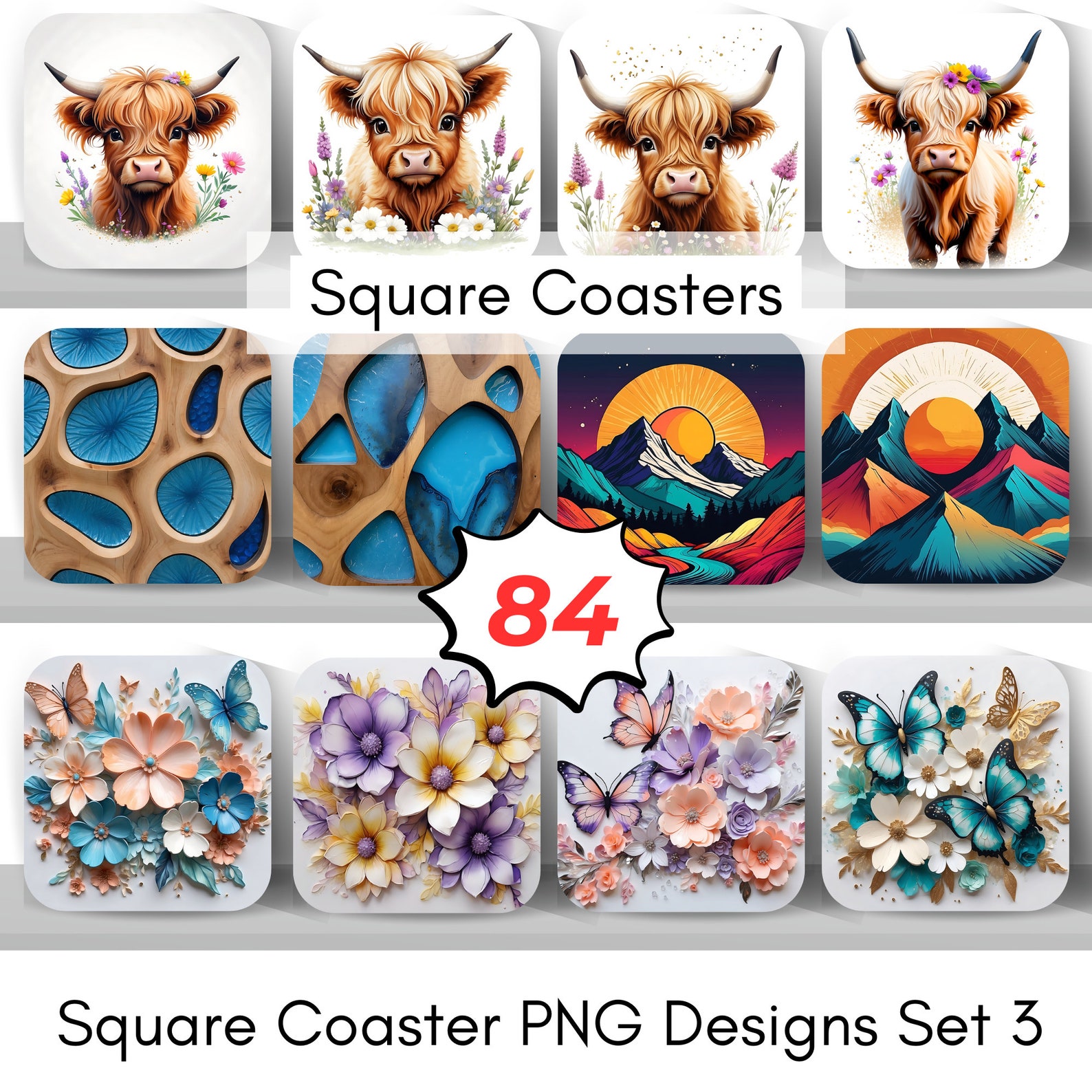 Coasters PNG Designs Sublimation Digital Files Square Coaster Wraps ...