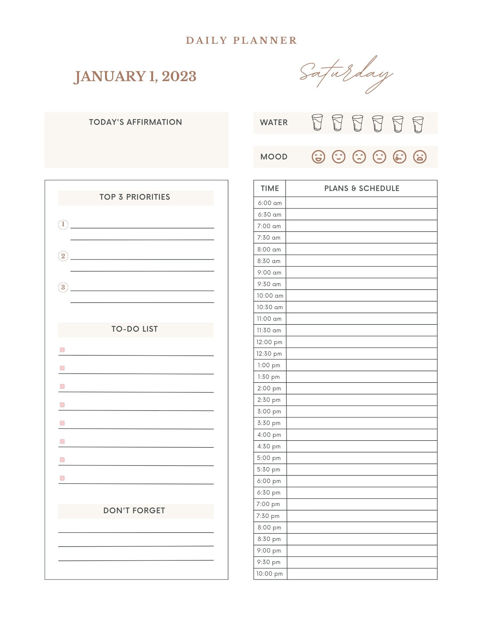 Personal Daily Planner Template, Digital Download, Daily Planner ...