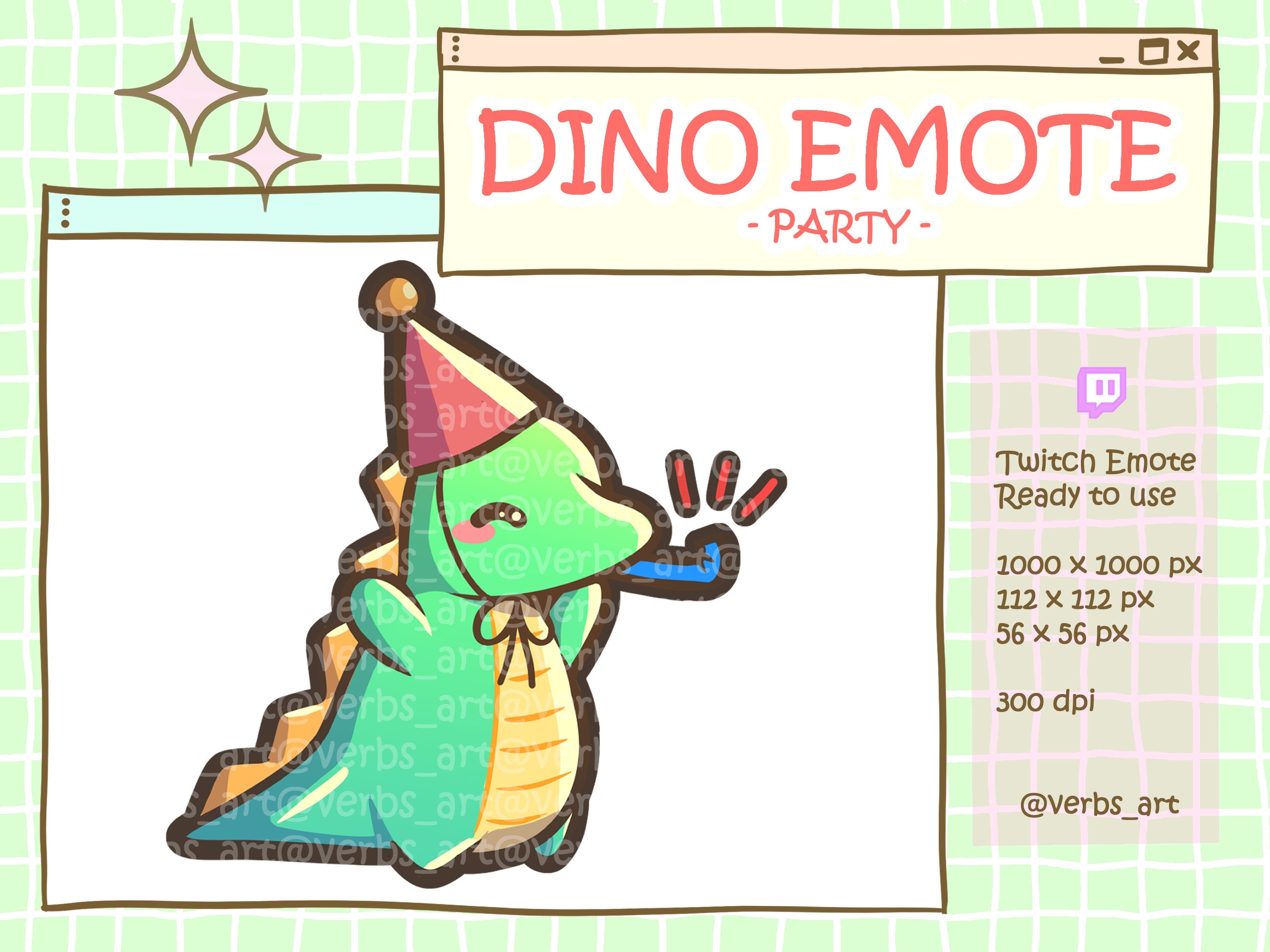 Twitch Emote / Cute Dino Party Emote Emote Ready to Use / Kawaii ...