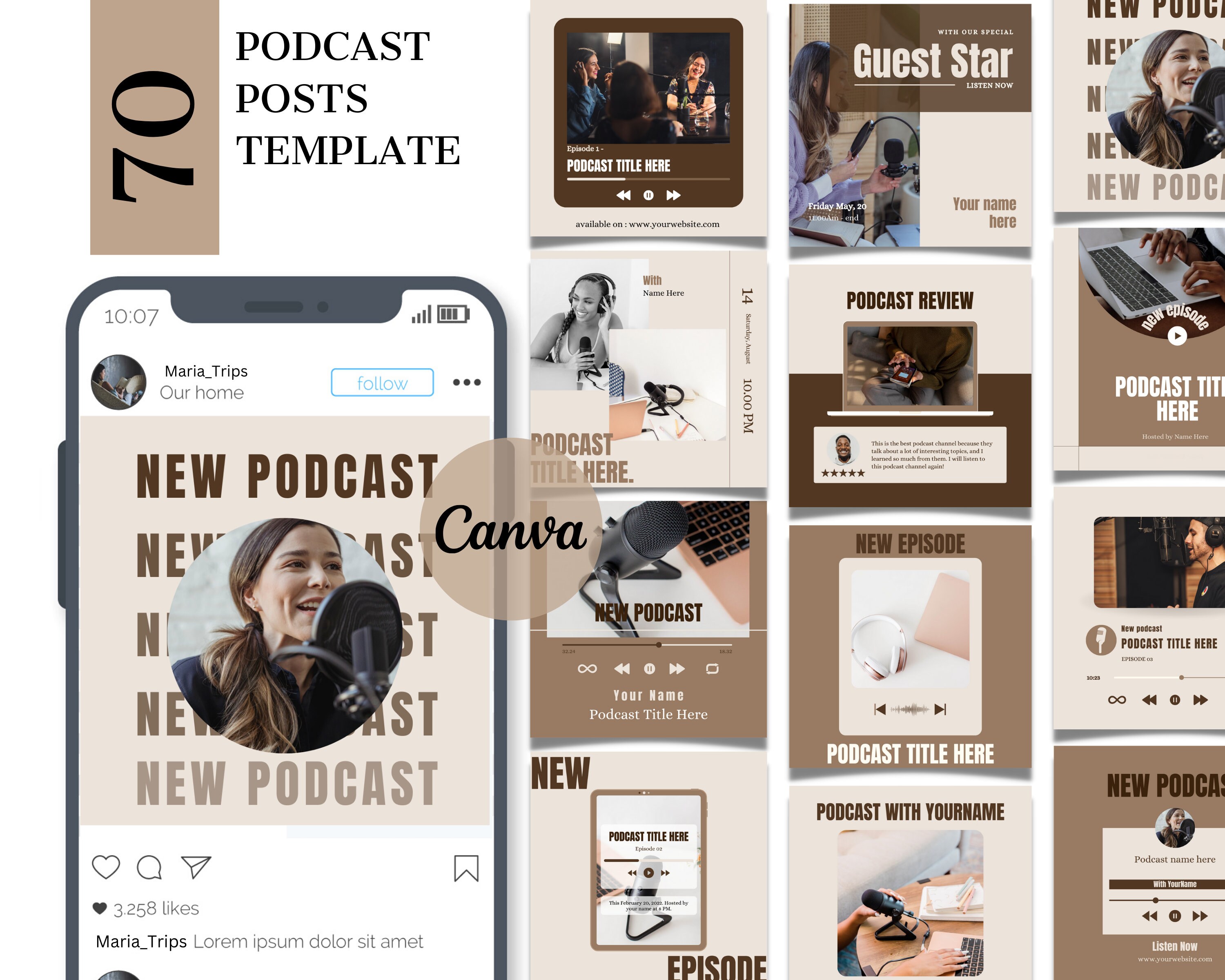 Podcast Instagram Posts Templates, Canva Templates 70 Podcast Templates ...